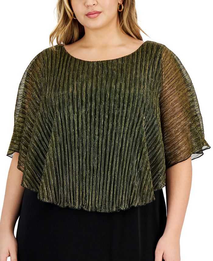 Connected Plus Size Metallic Cape-Overlay Sheath Dress - Macy's