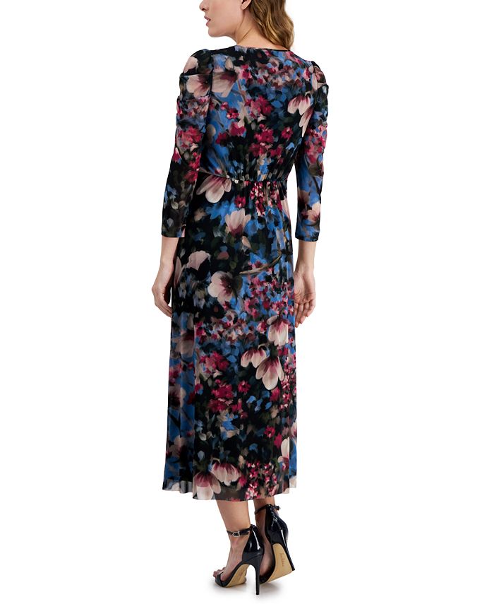 Anne Klein Women's Floral-Print Ruched Midi Dress - Macy's