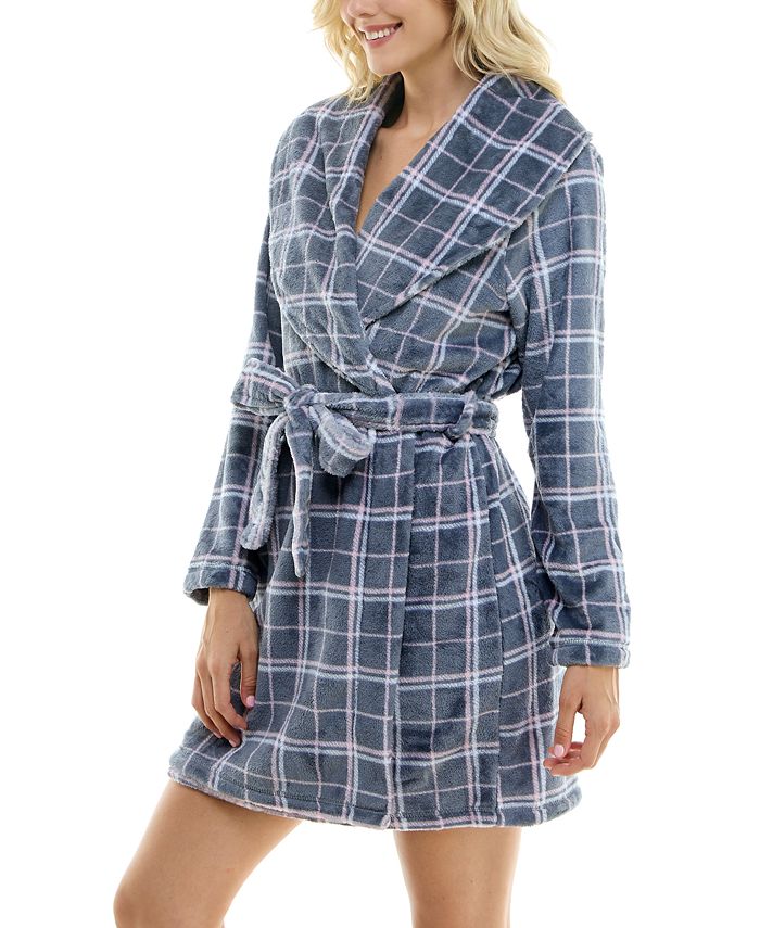 Roudelain Women's Long-Sleeve Plaid Shawl-Collar Robe - Macy's