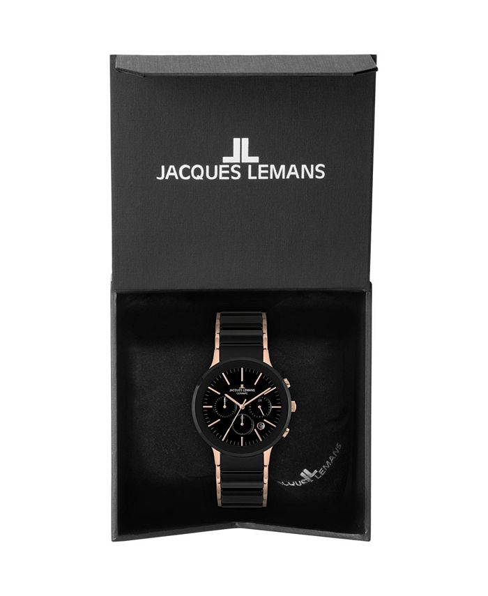 Jacques Lemans Men's Dublin Watch with High-Tech Ceramic Strap, Solid Stainless Steel IP Rose ...
