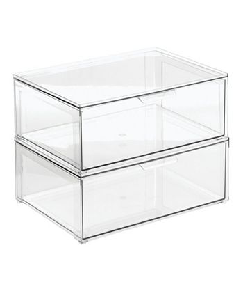 mDesign Plastic Stackable Kitchen Storage Organizer with Drawer - 2 ...