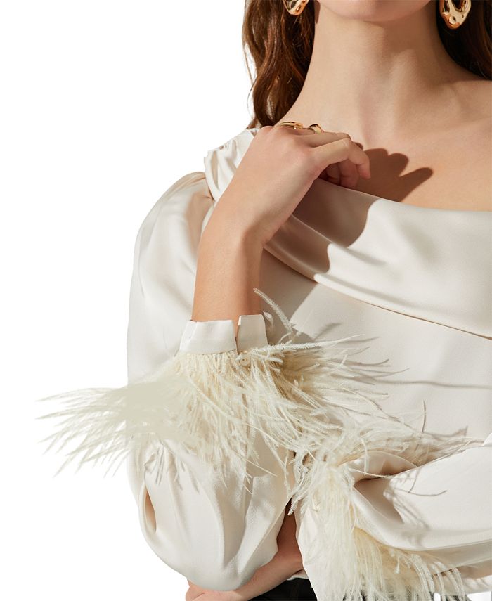 ASTR the Label Women's Dawn One-Shoulder Feather-Cuff Top - Macy's