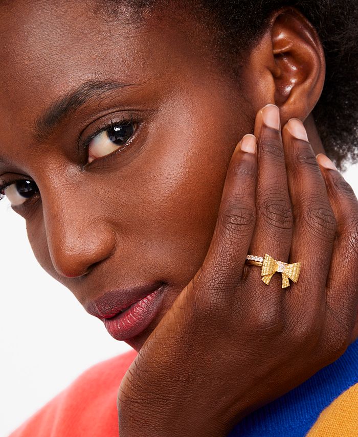 kate spade new york Gold-Tone 2-Pc. Set Cubic Zirconia Bow Stack Rings ...