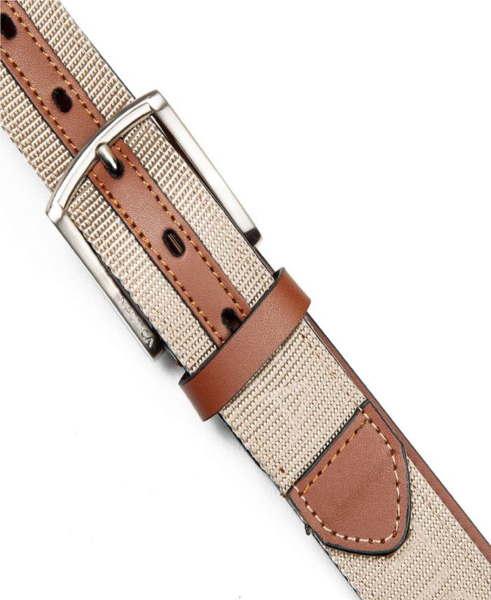 Nautica Men's Leather Tab Signature Webbing Logo Belt - Macy's