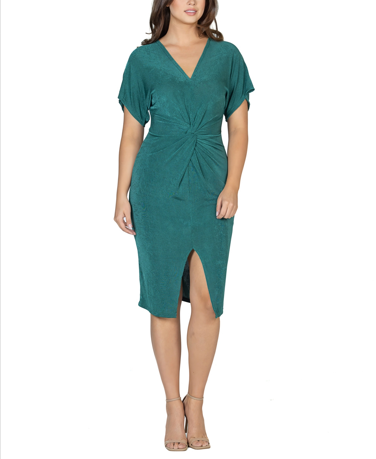 24seven Comfort Apparel Womens Short Sleeve V-neck Twist Front Dress - Hunter