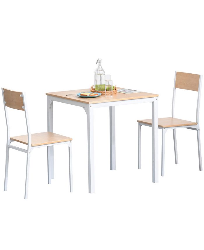 HOMCOM 3-Piece Wooden Square Dining Table Set with 1 Table and 2 Chairs ...