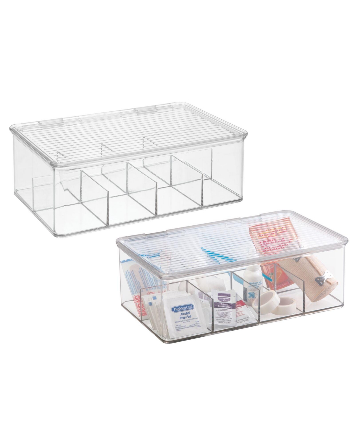 mDesign Plastic Divided First Aid Storage Box Kit with Hinge Lid, 2 ...