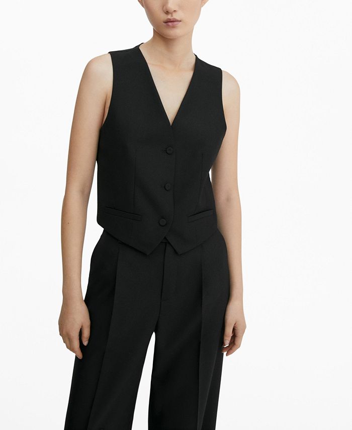 MANGO Women's Check Wool-Blend Suit Vest - Macy's