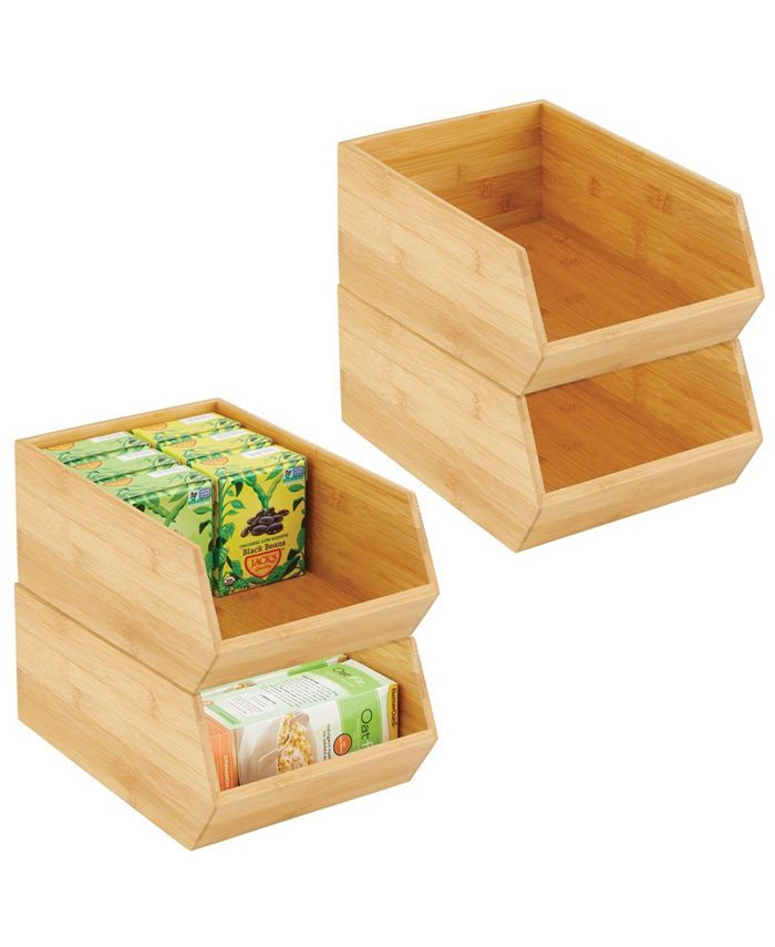 mDesign Bamboo Stackable Food Storage Organization Bin - 4 Pack ...