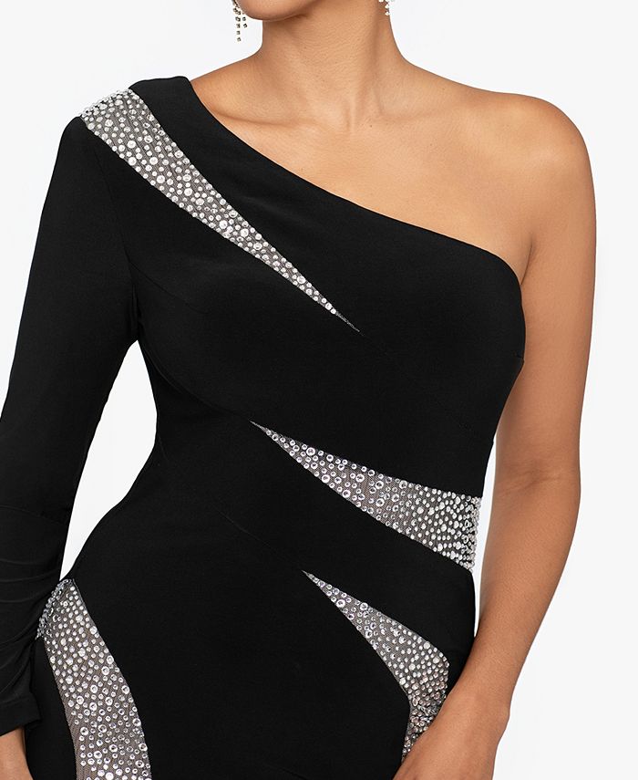 Betsy & Adam Women's One-Shoulder Beaded-Contrast Gown - Macy's