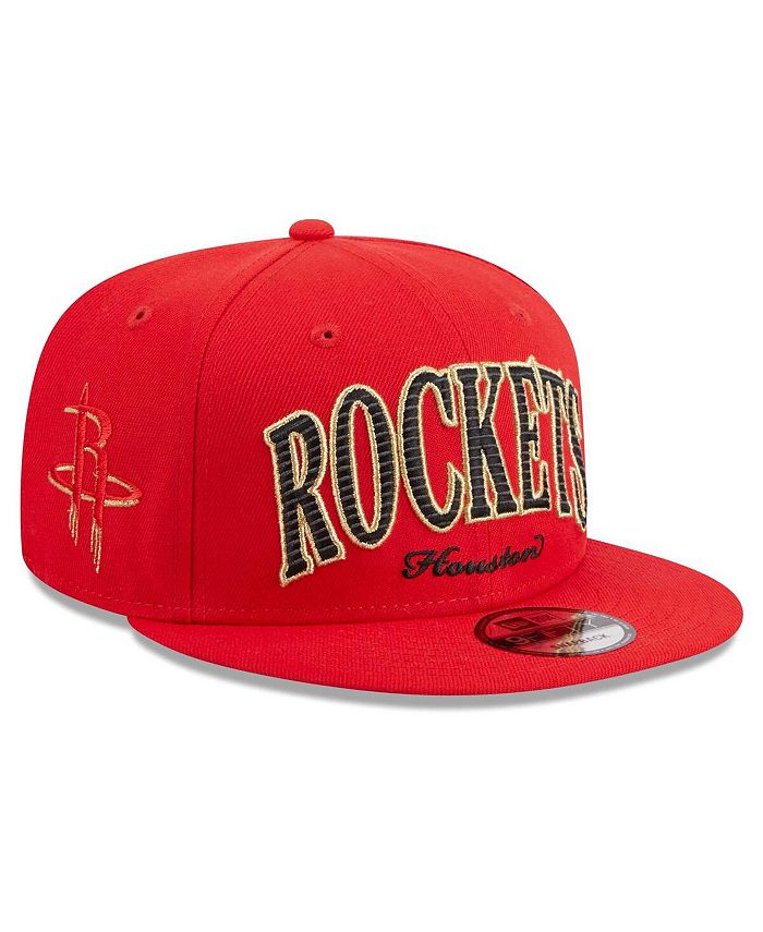 New Era Men's Red Houston Rockets Golden Tall Text 9FIFTY Snapback Hat ...