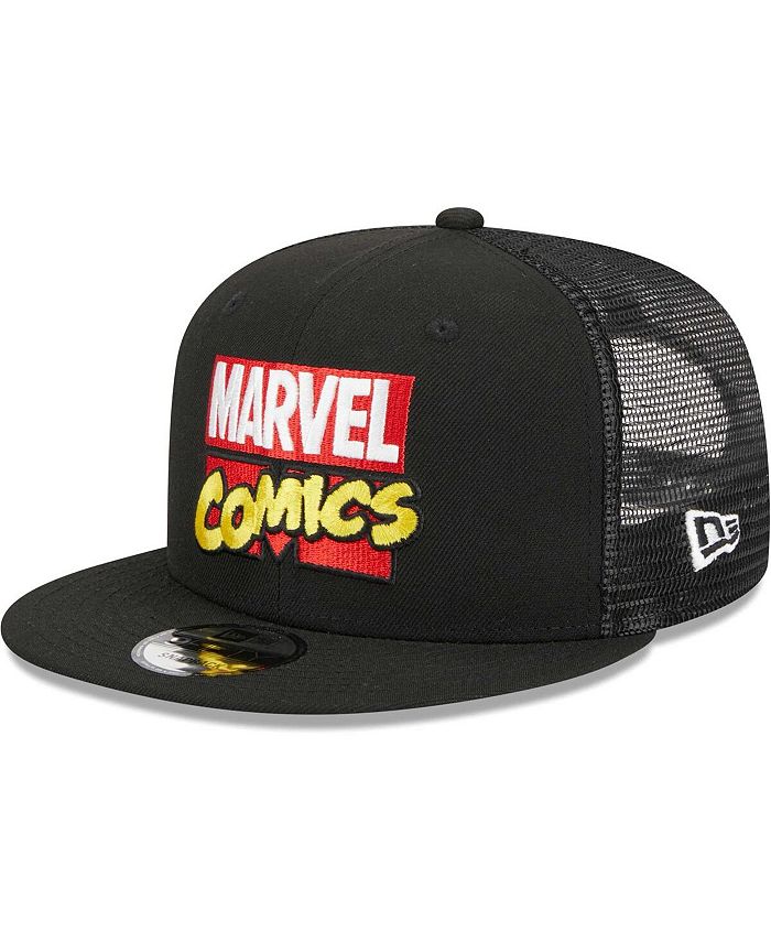 New Era Men's Black Marvel Comics Throwback Logo Trucker 9FIFTY ...
