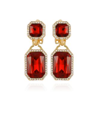 T Tahari Gold-Tone Light Red Glass Stone Clip-On Drop Earrings - Macy's