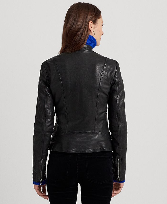 Lauren Ralph Lauren Women's Tumbled Leather Moto Jacket - Macy's