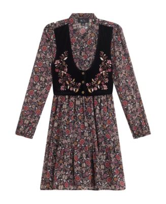 Beautees Big Girls Long Sleeves Print Chiffon Dress with Embroidered ...