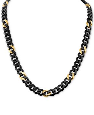 Men's Curb Link 22" Chain Necklace in Black & Gold-Tone IP Plated ...