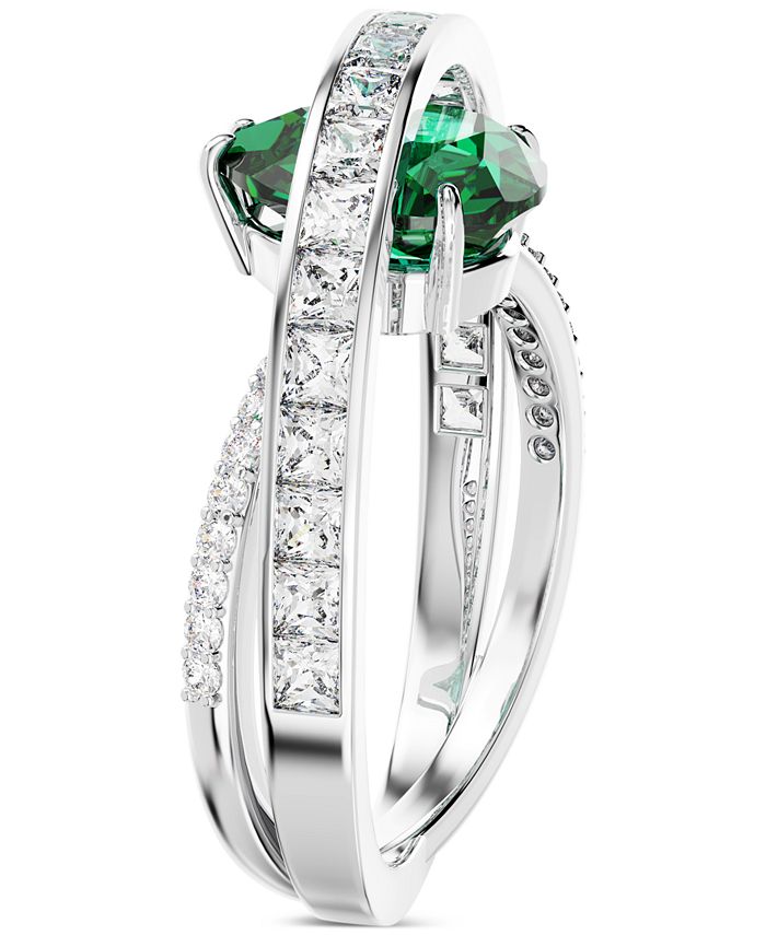 Swarovski Silver-Tone Hyperbola Green Crystal Cocktail Ring - Macy's
