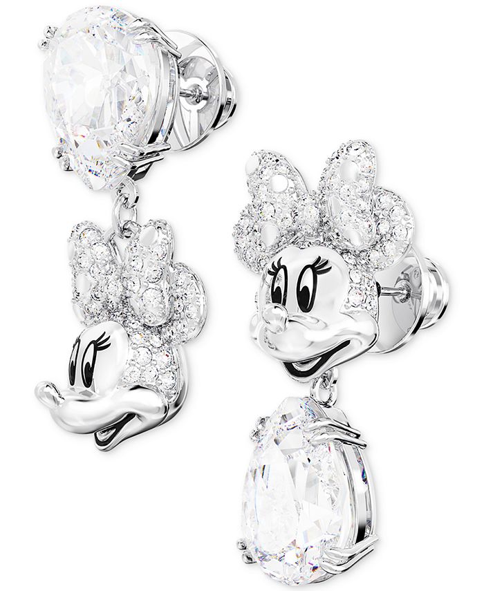 Swarovski Silver-Tone Disney Minnie Mouse Crystal Drop Earrings - Macy's