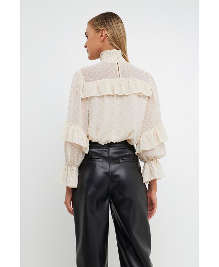 English Factory Women's Swiss Dot Chiffon Ruffle Blouse - Macy's