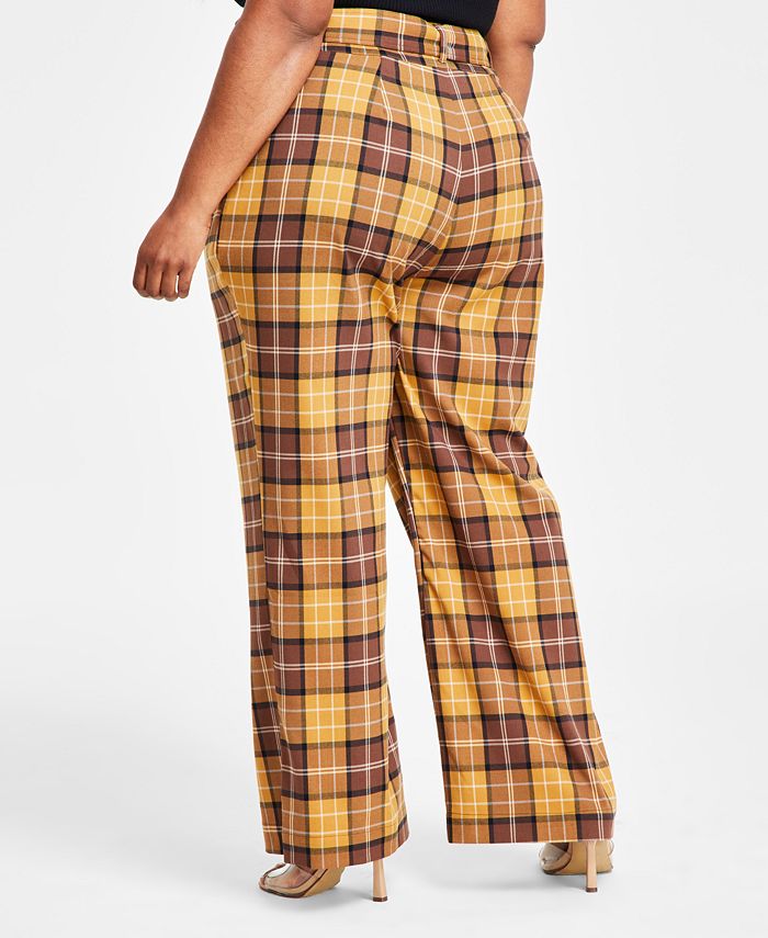 Nina Parker Trendy Plus Size High-Rise Plaid Wide-Leg Pants - Macy's