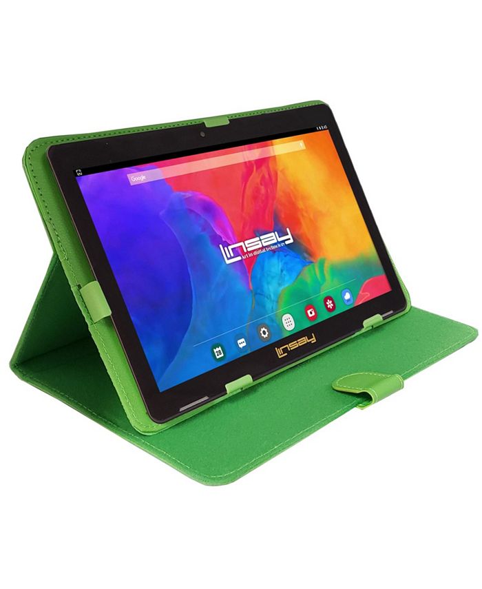 LINSAY New 10.1" Wi-Fi Tablet with Green Style Case and Super Screen ...