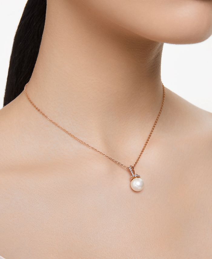 Swarovski Rose Gold-Tone Pavé & Imitation Pearl Pendant Necklace, 15 ...