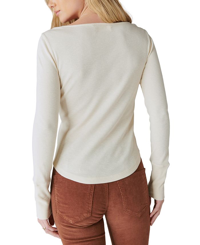 Lucky Brand Women's Lace-Trimmed Henley Top - Macy's
