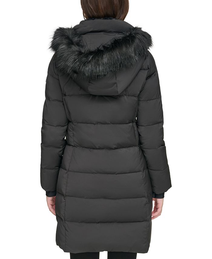 Calvin Klein Women's Faux-Fur-Trim Hooded Down Puffer Coat - Macy's