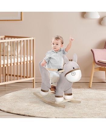 Qaba Kids Rocking Chair, Plush Ride On Rocking Horse Donkey with Sound ...