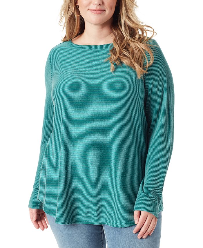 Jessica Simpson Plus Size Celia Mixed-Rib Long-Sleeve Top - Macy's