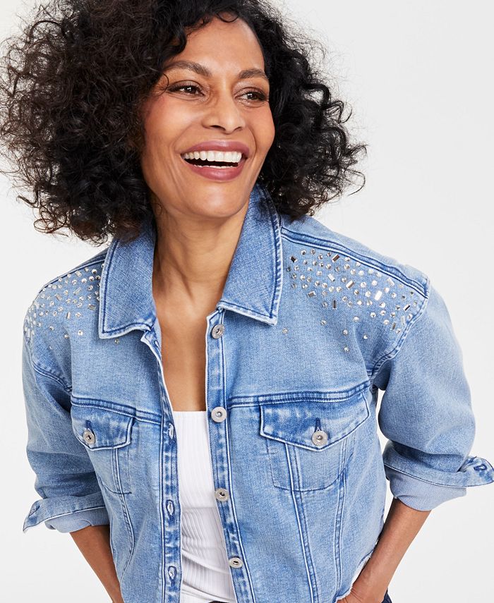 I.N.C. International Concepts Women's Embellished Denim Trucker Jacket ...
