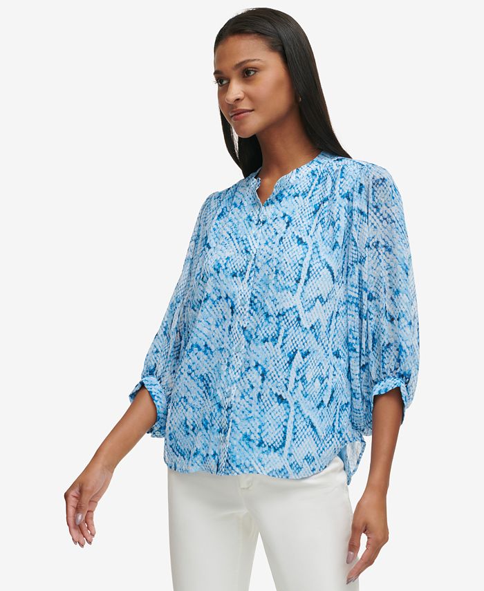Calvin Klein Women's Printed Chiffon Button-Front Shirt - Macy's