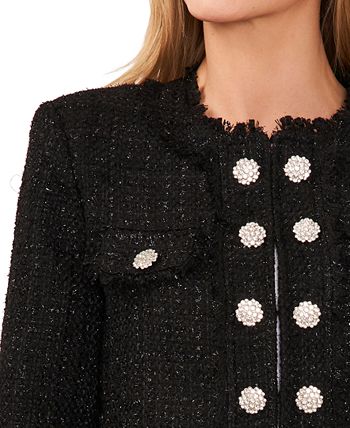 CeCe Women's Crystal Button Metallic Tweed Jacket - Macy's