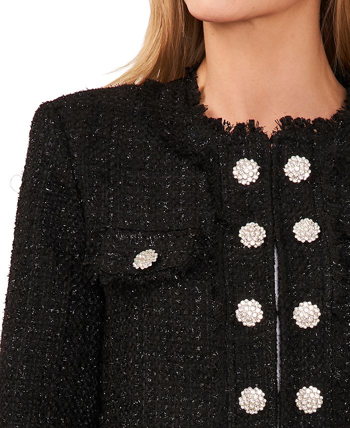 CeCe Women's Crystal Button Metallic Tweed Jacket - Macy's