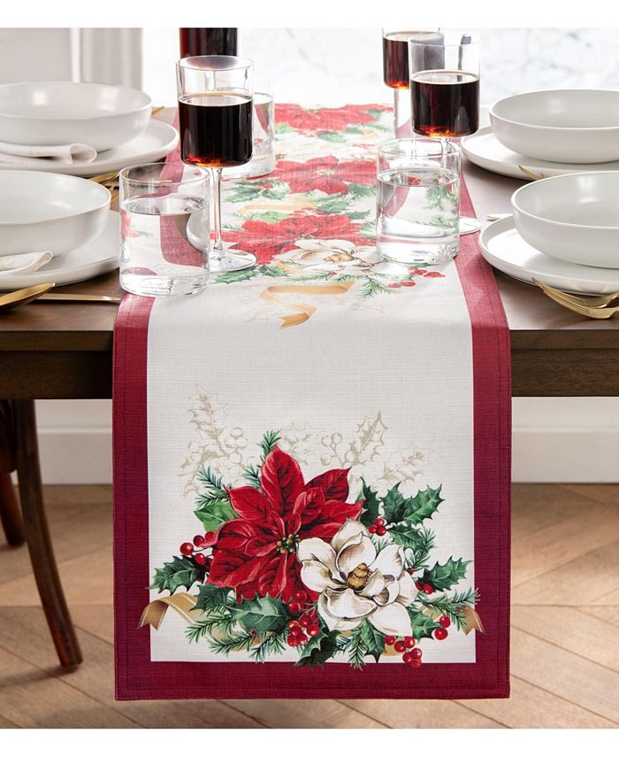 Elrene Poinsettia Garlands Table Linens Collection - Macy's
