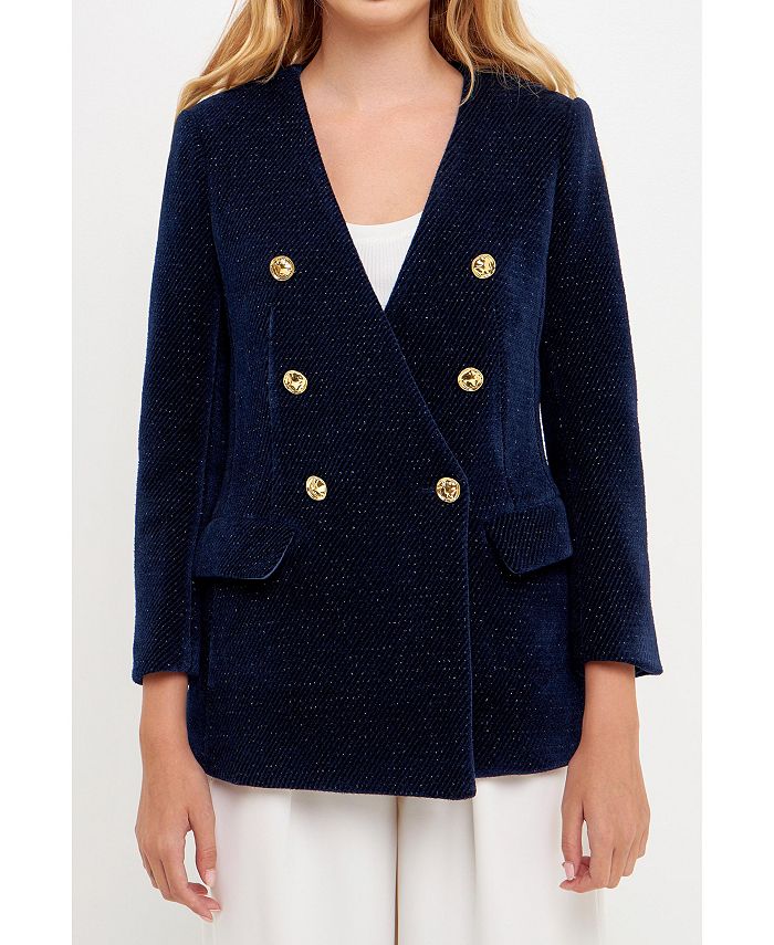 English Factory Women's Structured Lapeless Textured Blazer - Macy's