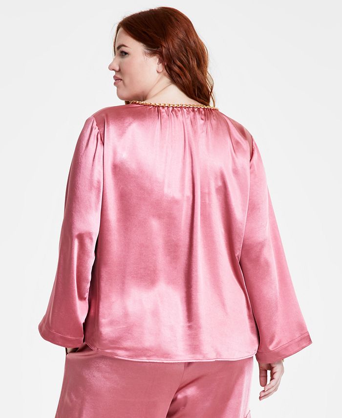 Michael Kors Plus Size Chain-Neck Bell-Sleeve Satin Top - Macy's