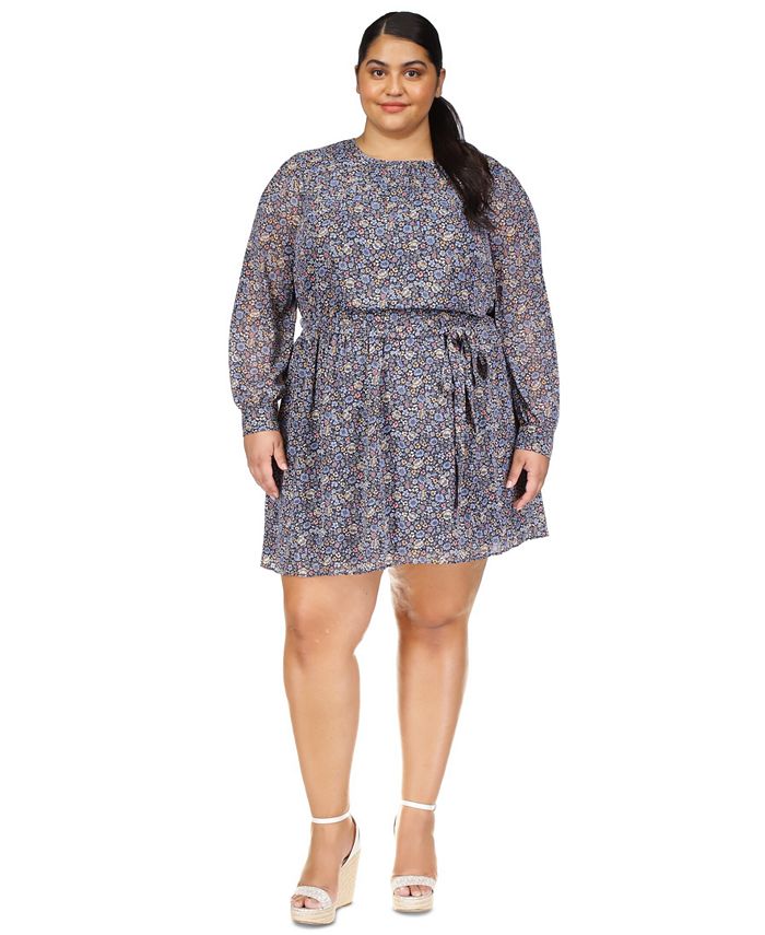 Michael Kors Plus Size Metallic Floral Mini Dress - Macy's