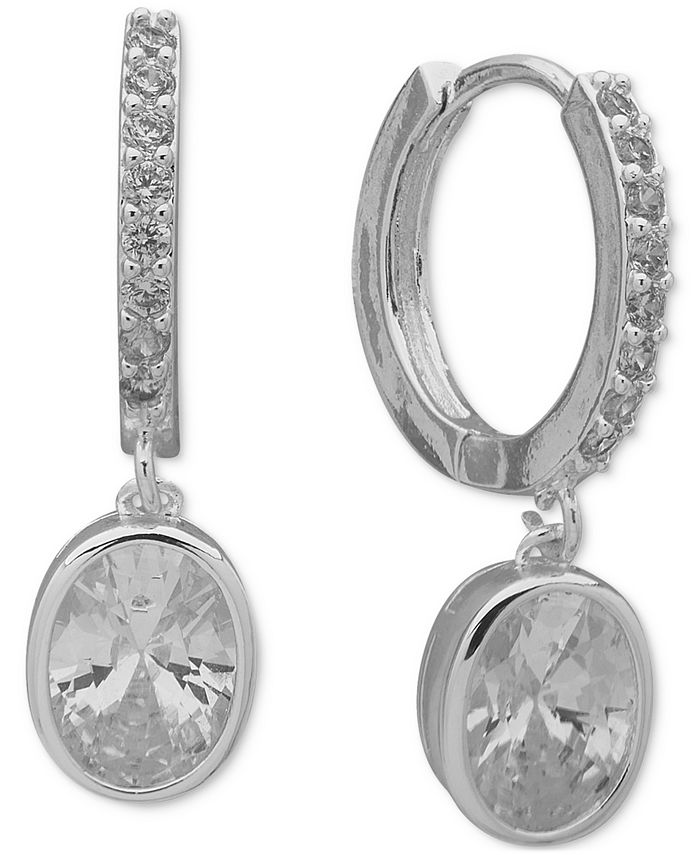 Anne Klein Silver-Tone Crystal Stone Hoop Drop Earrings - Macy's