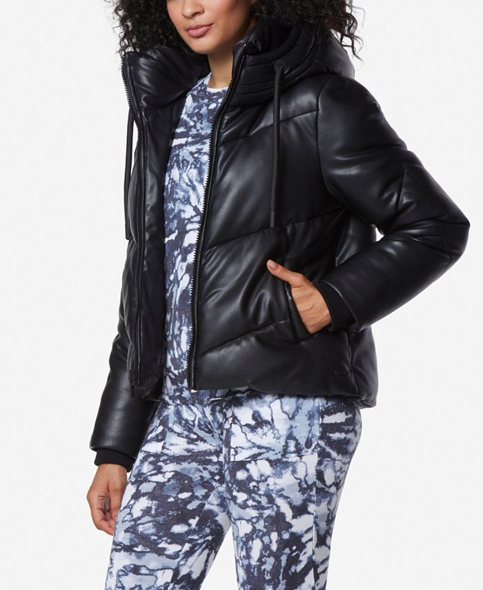 Andrew Marc Sport Women's Faux Leather Hooded Puffer Jacket - Macy's