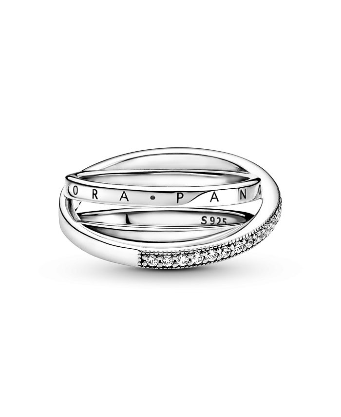 Pandora Cubic Zirconia Signature Crossover Pave Triple Band Ring - Macy's