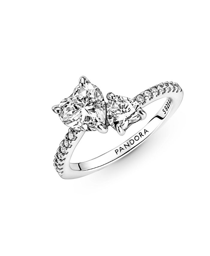 Pandora Cubic Zirconia Timeless Double Heart Sparkling Ring - Macy's