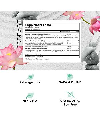 Codeage Meditate, GABA, NeuroFactor, Ashwagandha, DHH-B, Organic Mushroom & Blueberry Herbal ...