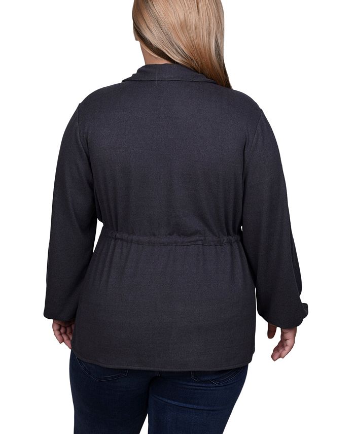 NY Collection Plus Size Long Dolman Sleeve Drawstring-Waist Tunic Top ...