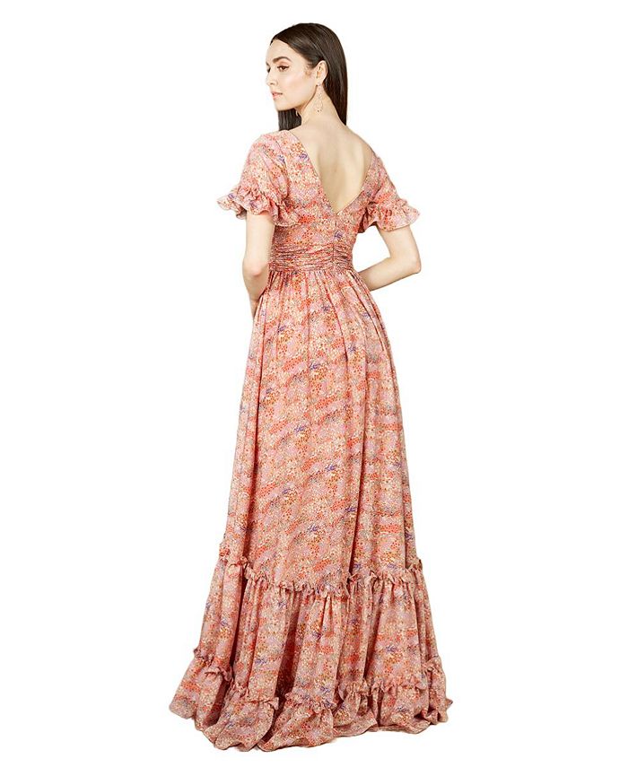 Lara Women's Long Print Gown with Short Sleeves - Macy's