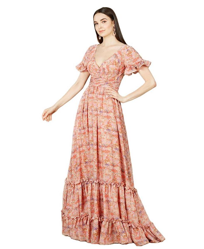 Lara Women's Long Print Gown with Short Sleeves - Macy's