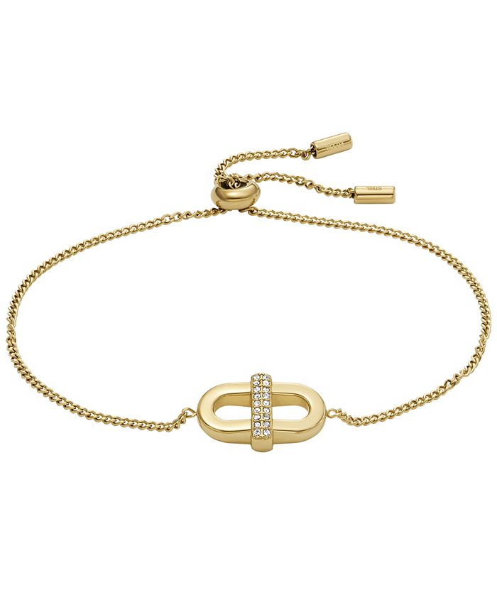 Fossil Heritage D-Link Glitz Gold-Tone Stainless Steel Chain Bracelet ...