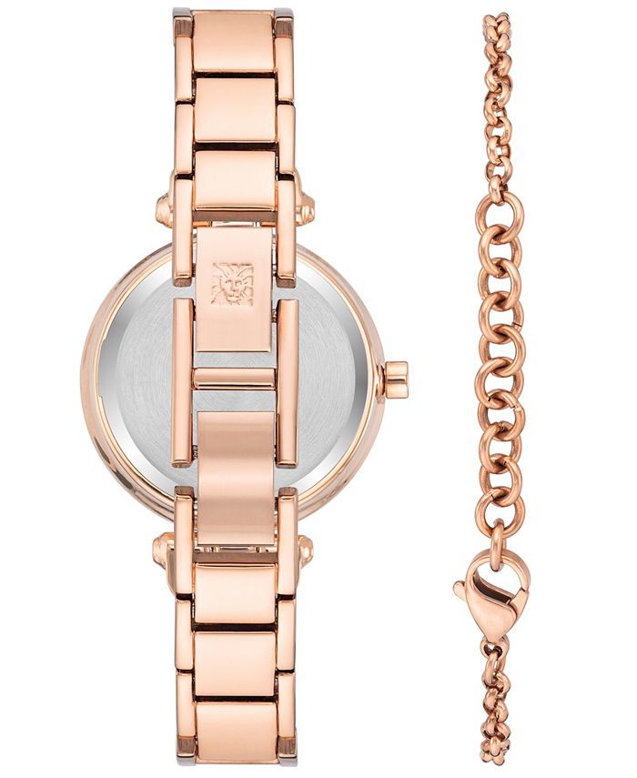 Anne Klein Women's Quartz Rose Gold Alloy and Black Enamel Bangle Watch ...