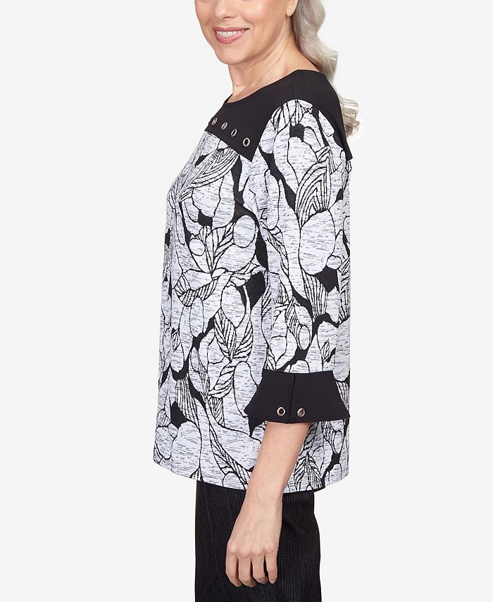 Alfred Dunner Women's World Traveler Floral Jacquard Bordered Flutter ...