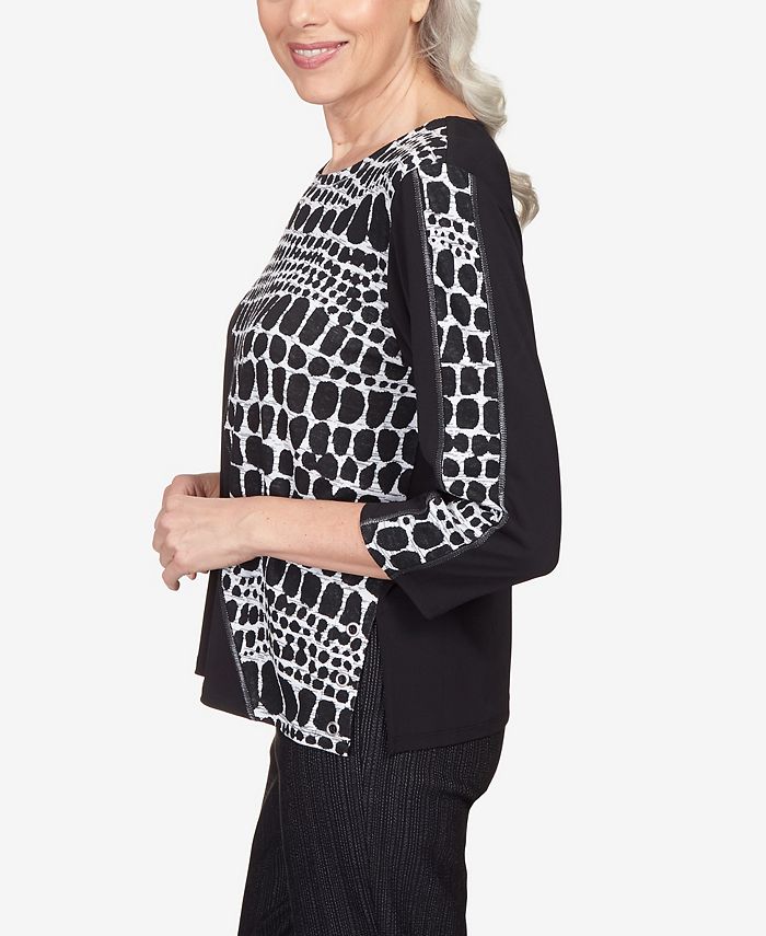 Alfred Dunner Women's World Traveler Spliced Animal Print 3/4 Sleeve ...